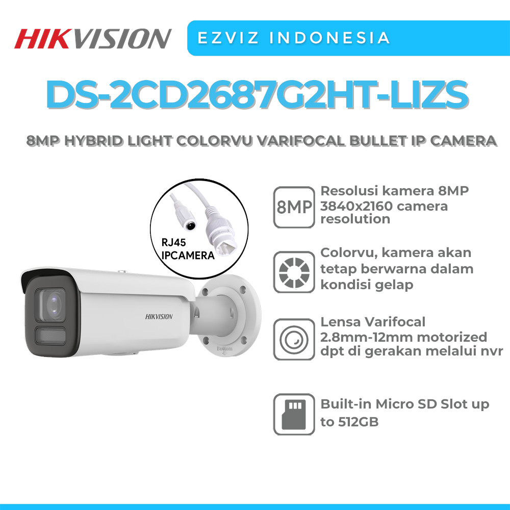 Jual HIKVISION DS-2CD2687G2HT-LIZS 8MP COLORVU VARIFOCAL BULLET IP CAMERA | Shopee Indonesia