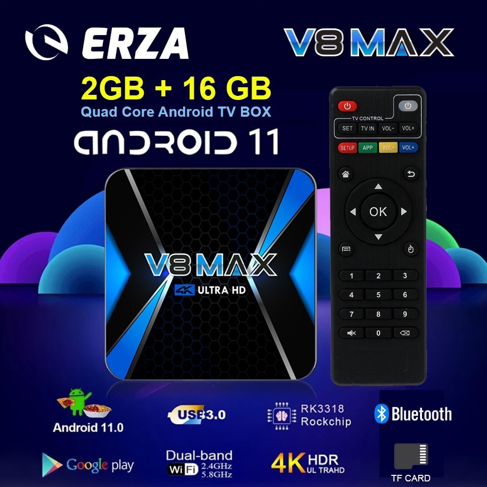 Jual TV Box Android ERZA V8 Max 2GB + 16GB 2.4G 5.8G WIFI Bluetooth | Shopee Indonesia