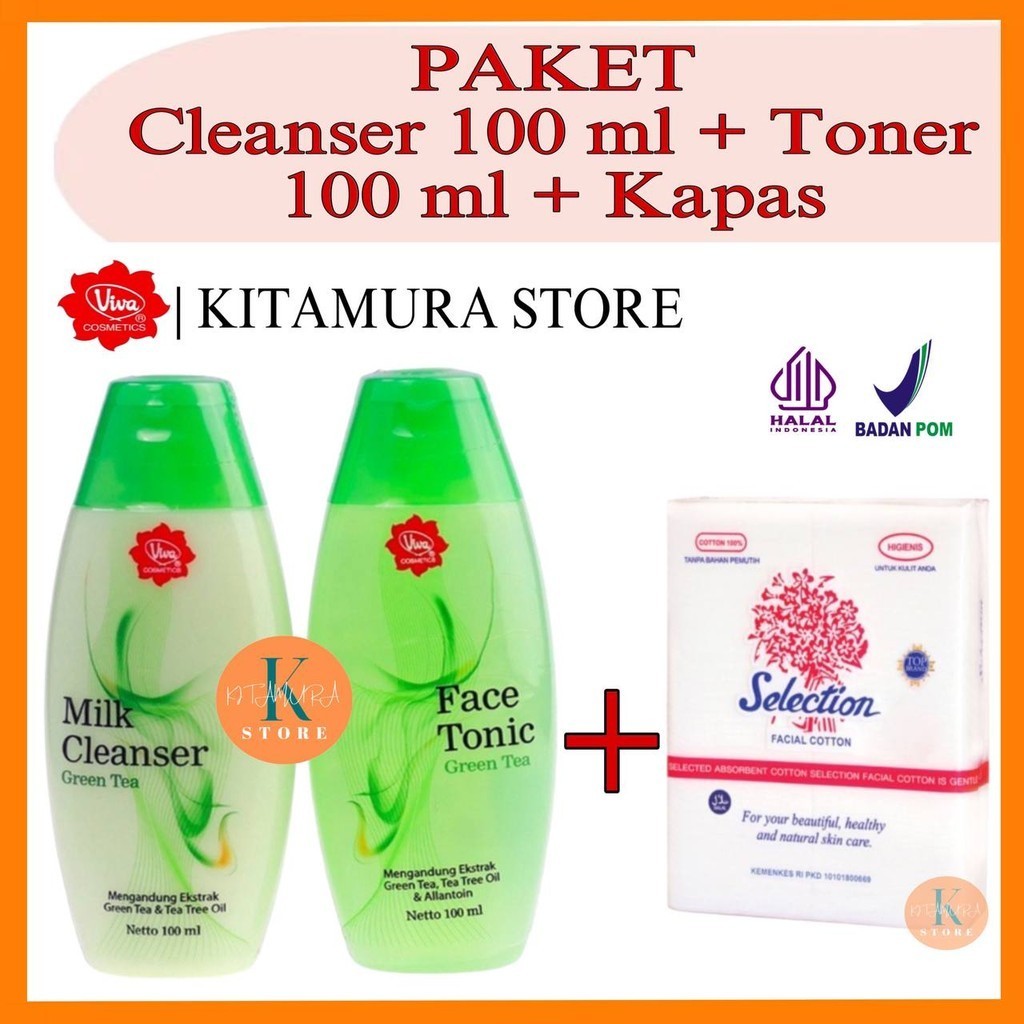 Jual Paket VIVA Paket Milk Cleanser + Face Tonic Green Tea 100ml ...