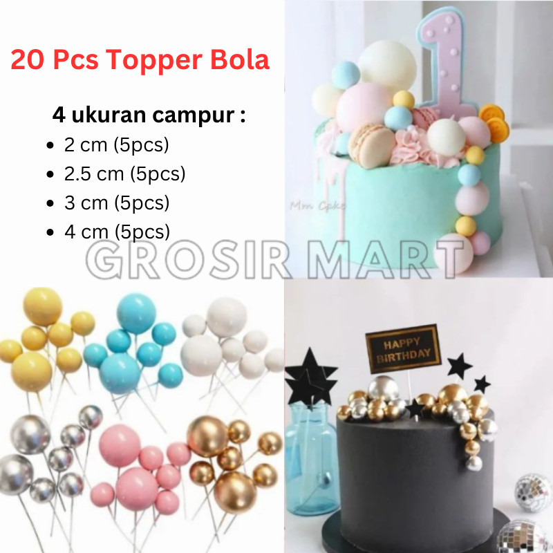Jual 20Pcs Topper Bola Kue Ulang Tahun Ultah Hiasan Kue Bentuk Bola ...