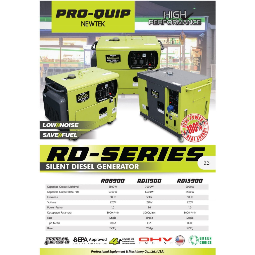 Jual (RD-13900 PROQUIP) Genset Silent 9000 Watt DIESEL RD13900 PROQUIP ...