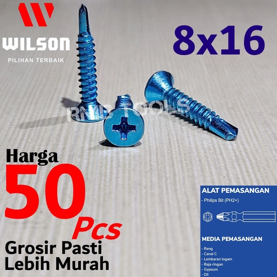 Jual (50PCS) BAUT SEKRUP SDS ROOFING FH 8 x 16 mm / BAUT SEKRUP ROOFING ...