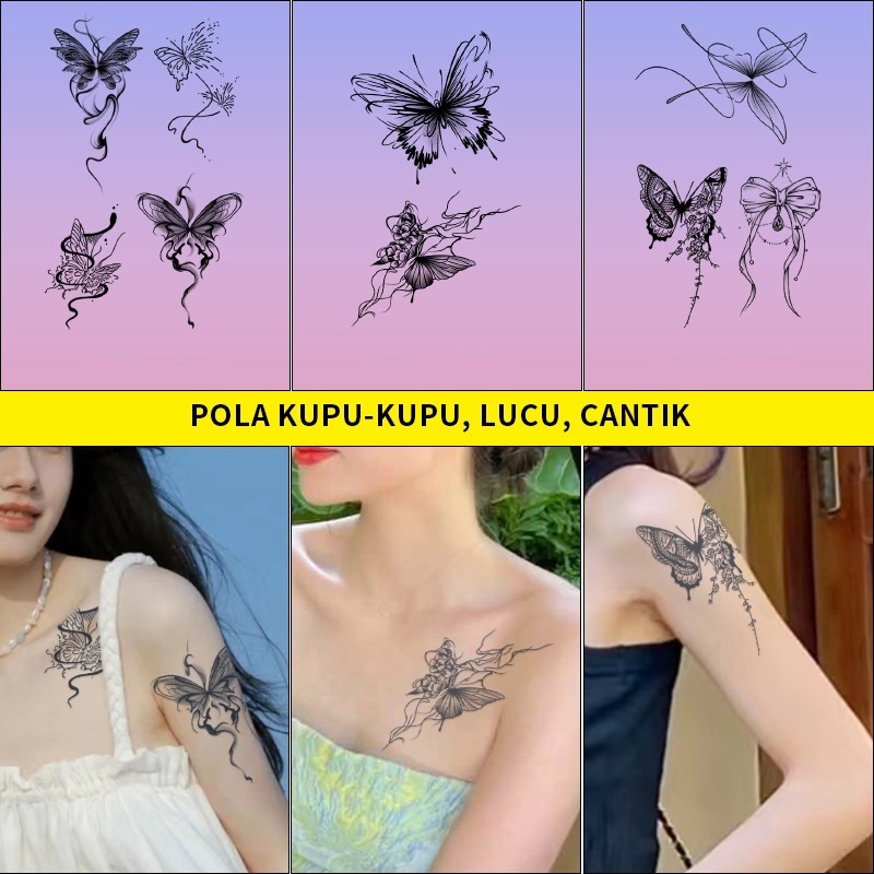 Jual Tatto temporer,tato temporer, Pola kupu-kupu, lucu, cantik,Mudah digunakan , tato tahan air ...