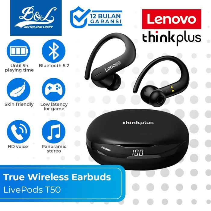Jual LENOVO Thinkplus LivePods T50 True Wireless Sport Earphones Bluetooth 5.2 IPX5 | Shopee ...