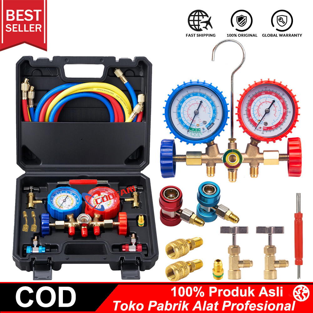 Jual Alat Pengisian Freon Kulkas Brass Double Manifold Multi One Cool Pengisian Freon Ac Mobil ...