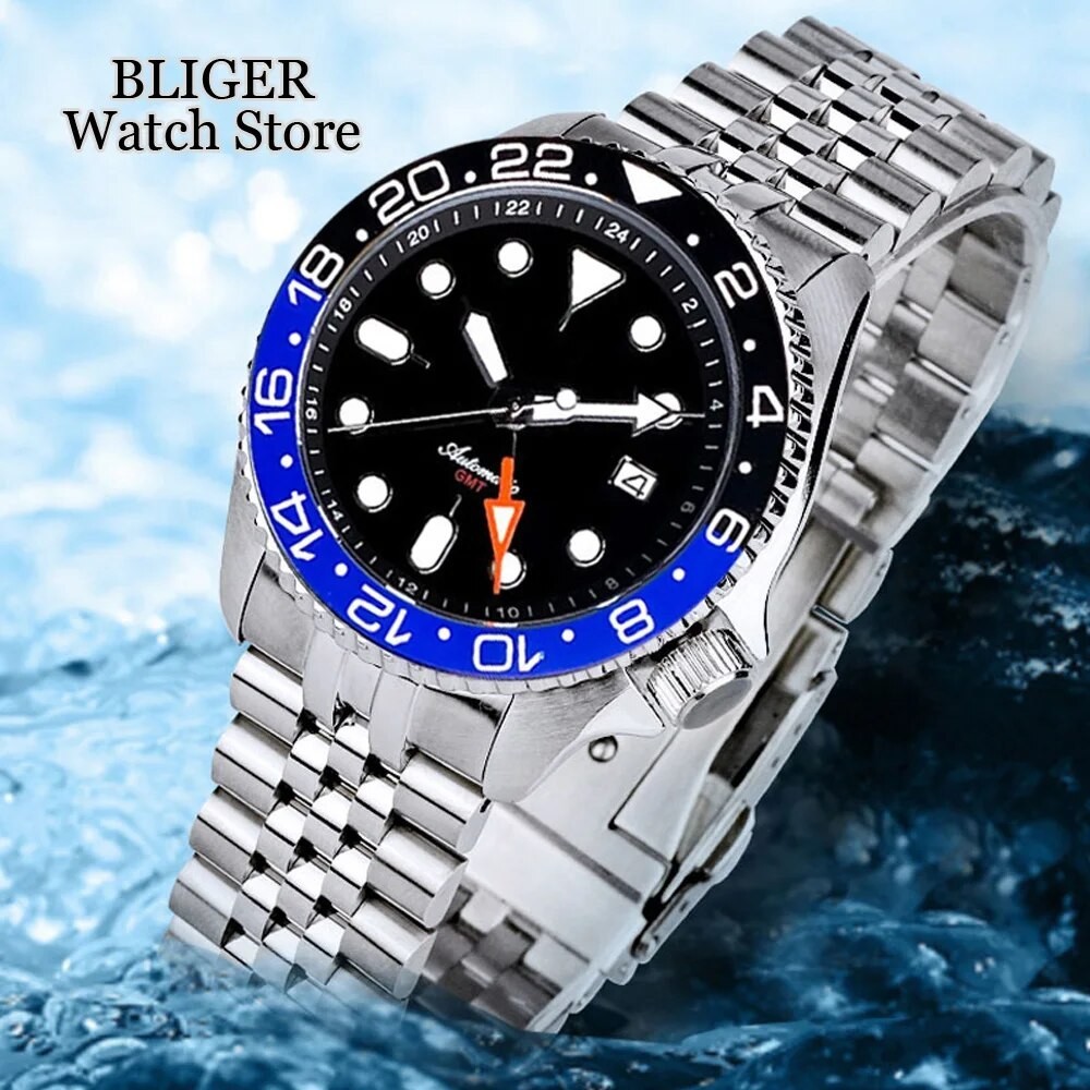 Jual Jam Tangan Pria NH34A 20ATM Diving Tandorio 41mm Black Blue NH34 ...