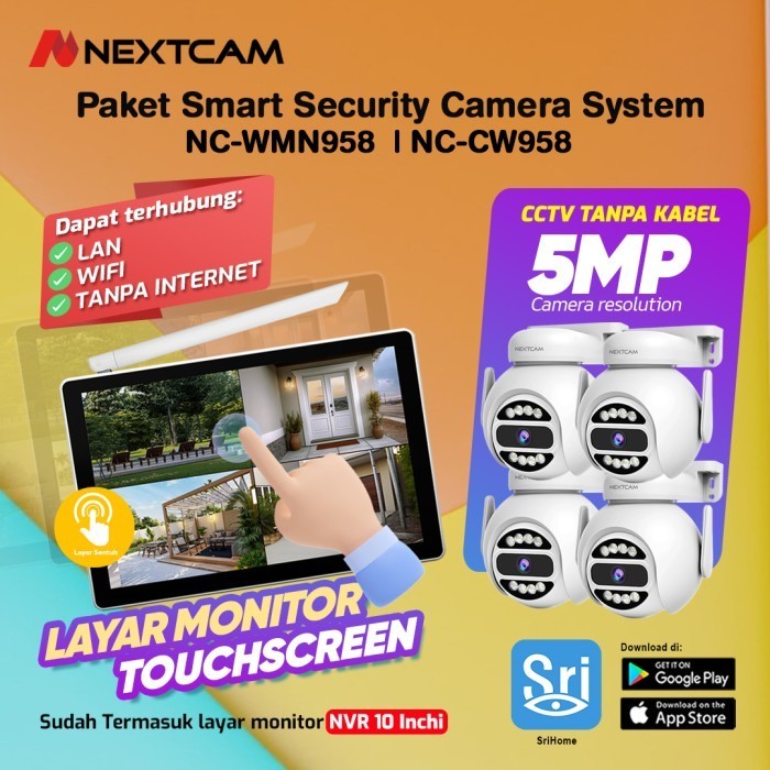 Jual Nextcam Paket cctv 8 channel 4 kamera 5MP NVR plus monitor Layar ...