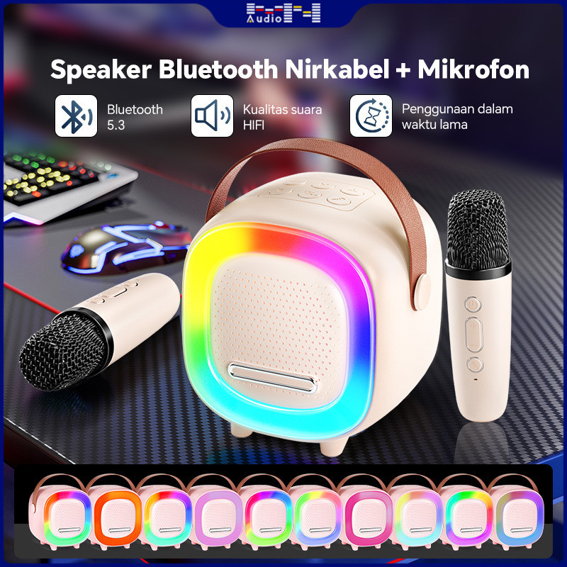 Jual Bluetooth Speaker Karaoke Microphone Set Mini Portable Full Bass ...