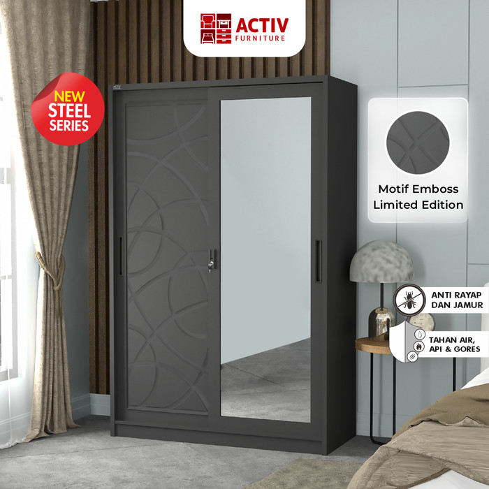 Jual Lemari Besi Pakaian / Lemari Sliding Besi Kaca Cermin Dark Grey ...