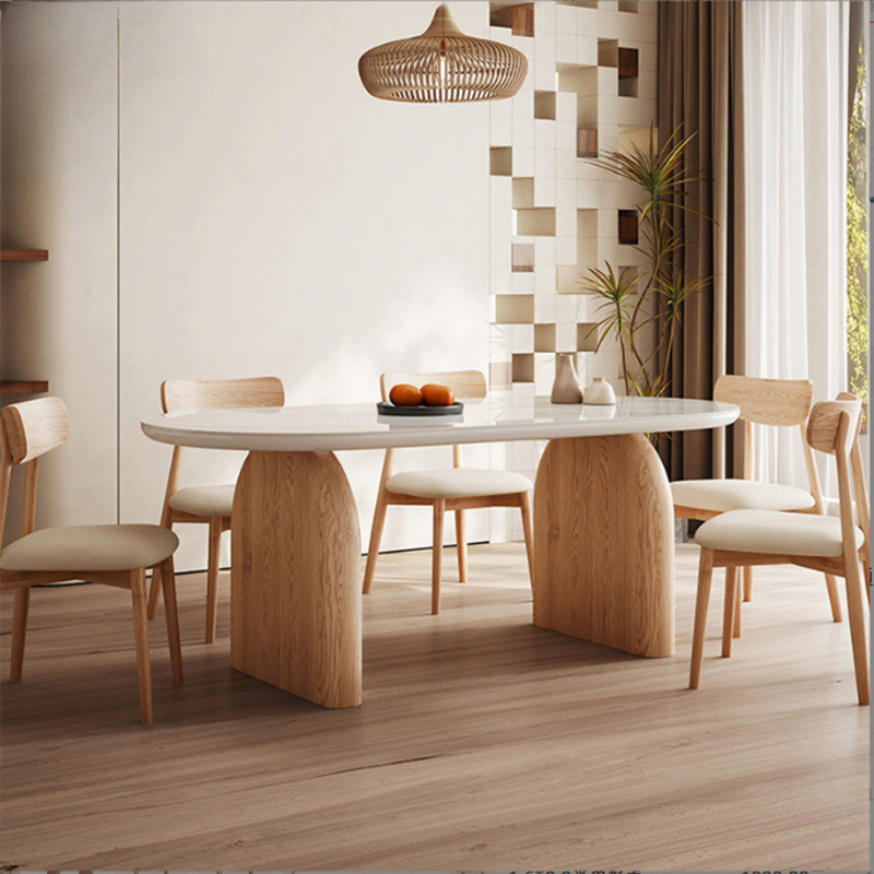 Jual Nordic Rock Plate Dining Table Japanese Cream Style Solid Wood ...