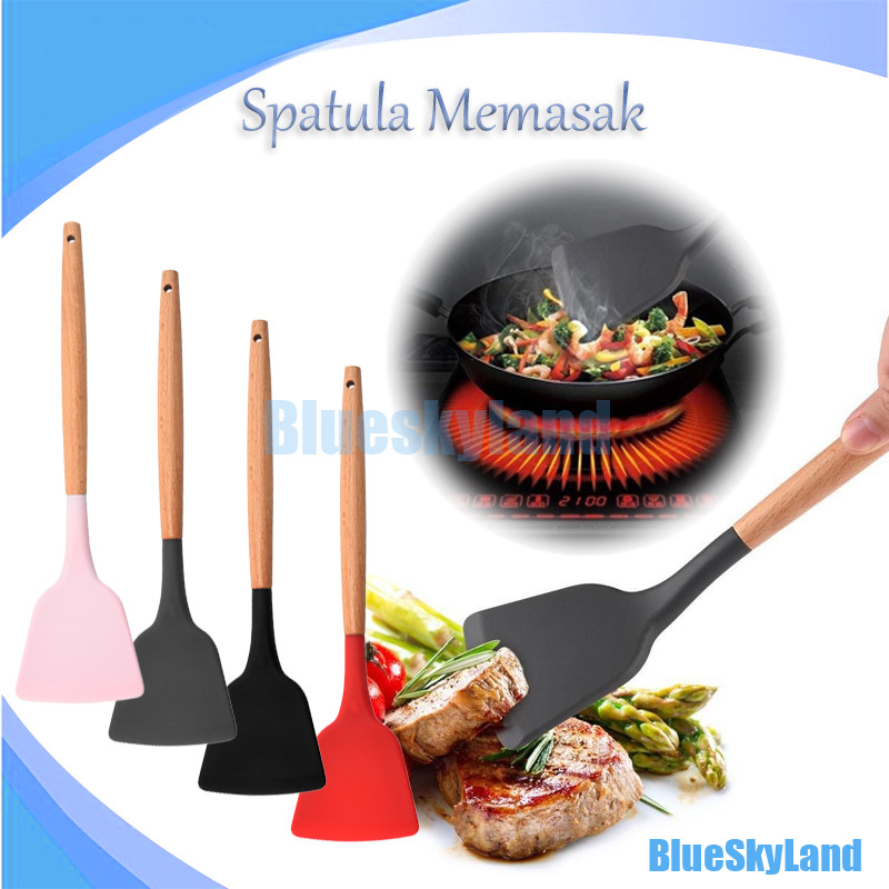 Jual Utensile Turner Sutil Silikon / Silicone Utensil Gagang Kayu Tahan ...
