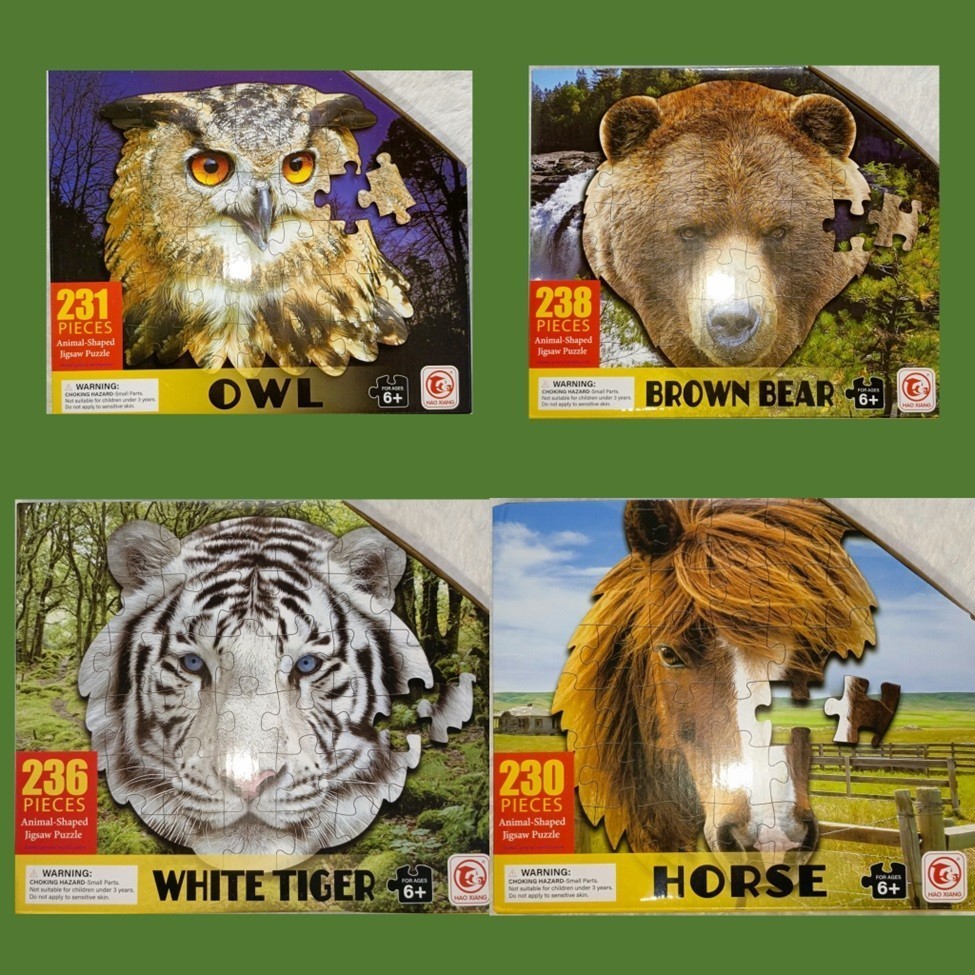 Jual Puzzle Jigsaw Animal Shaped Puzzle Horse Owl Bear Tiger White ...
