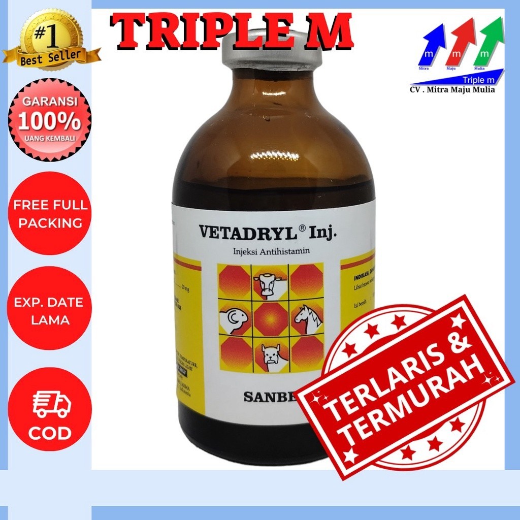 Jual Vetadryl Injeksi 50 ml TRIPLE M - Antihistamin Hewan Sapi Kuda dll ...