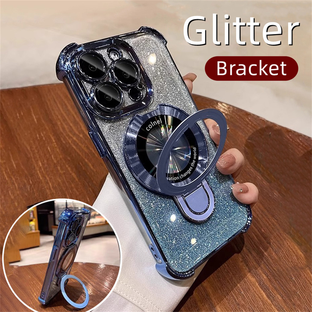 Jual Luxury Plating Glitter Magnetic Bracket Phone Case for IPhone 11 ...