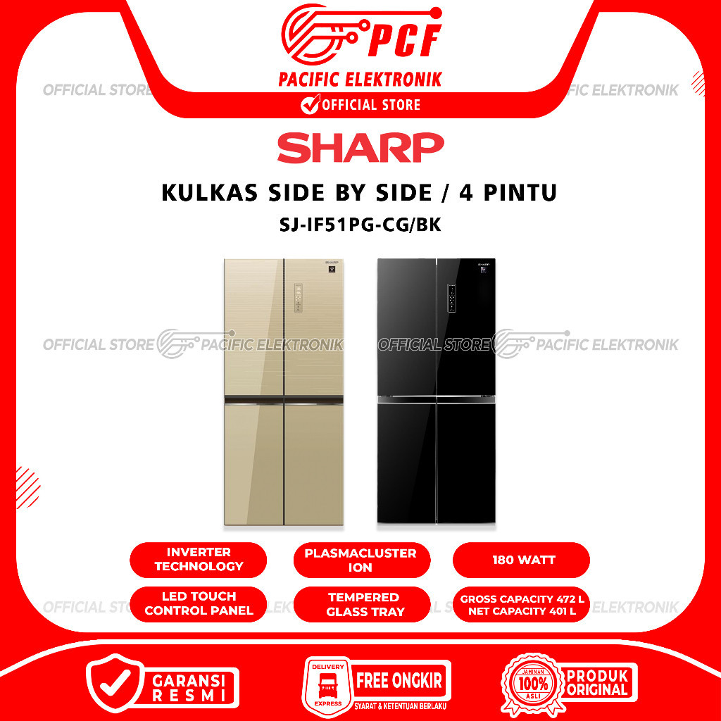 Jual Side By Side Sharp 4pintu SJ-IF51PG-BK/CG / 51PG (Black / Gold ...