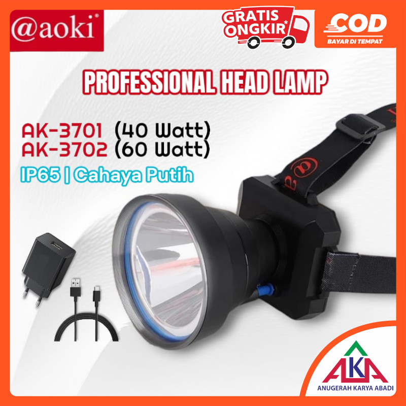 Jual Senter Kepala / Headlight AOKI 40W / 60W Professional Headlamp ...