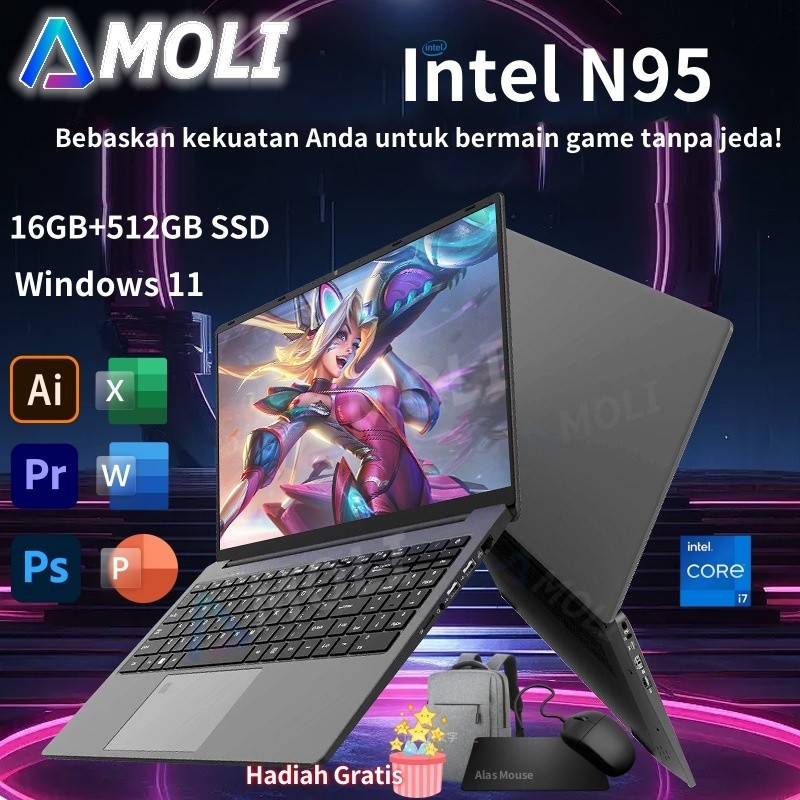 Jual AMOLI Laptop N95 RAM 16GB +512GB SSD+gift+office+Windows 11,15.6 ...