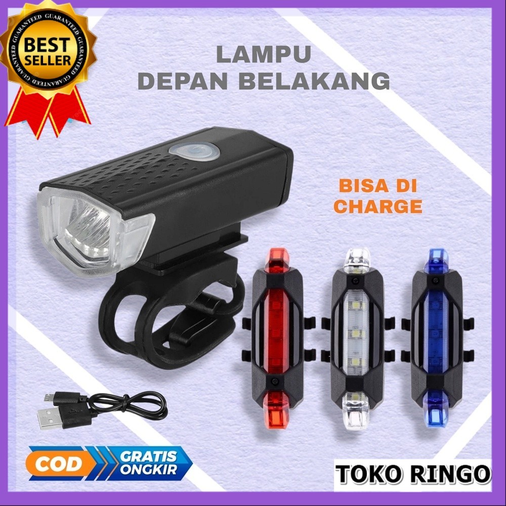 Jual Paket lampu depan dan belakang led sepeda charge rechargeable ...