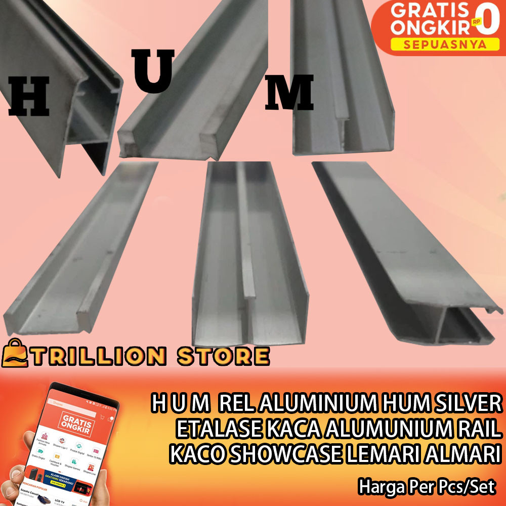 Jual Alumunium H U M Rel Aluminium Hum Silver Etalase Kaca Per Meter ...