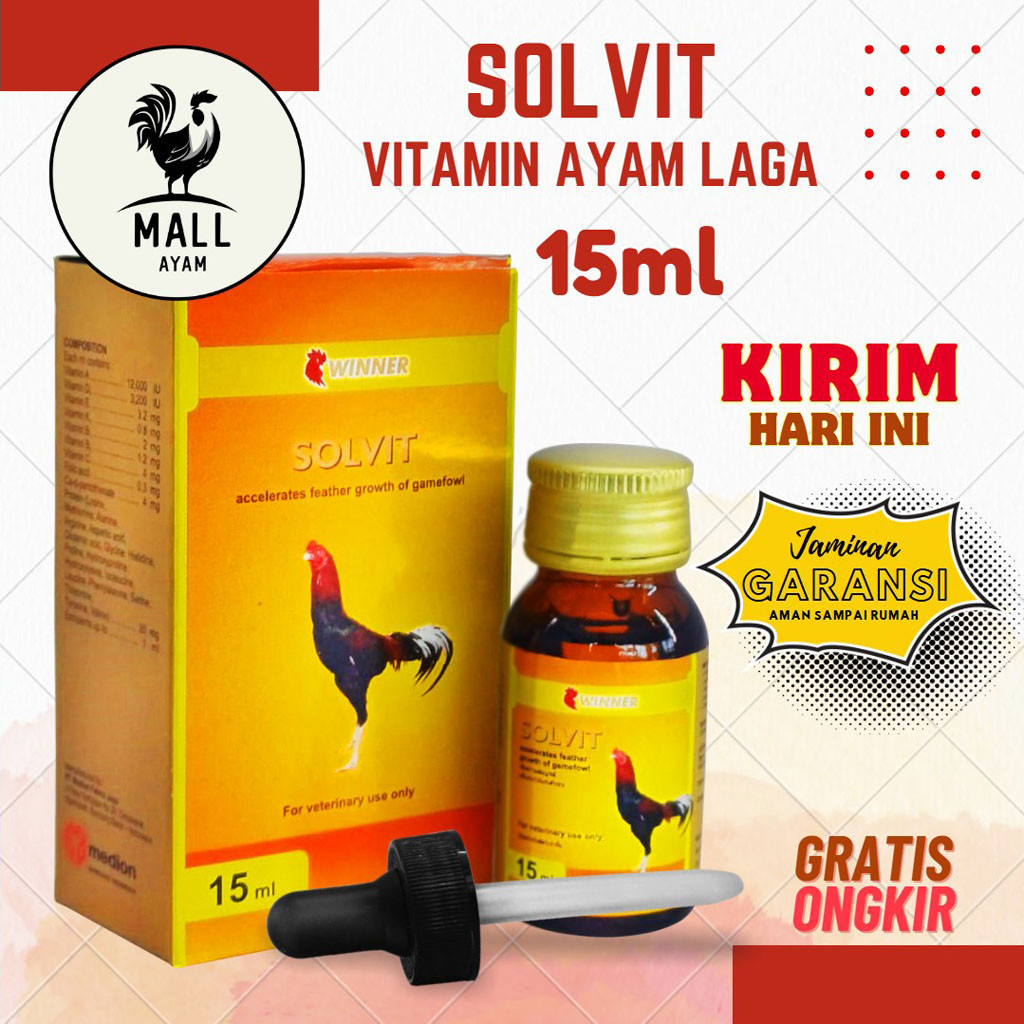 Jual AYAM MALL Solvit Laga Winner Medion 15ml Vitamin Molting Penumbuh Bulu Rontok Ternak Ayam ...