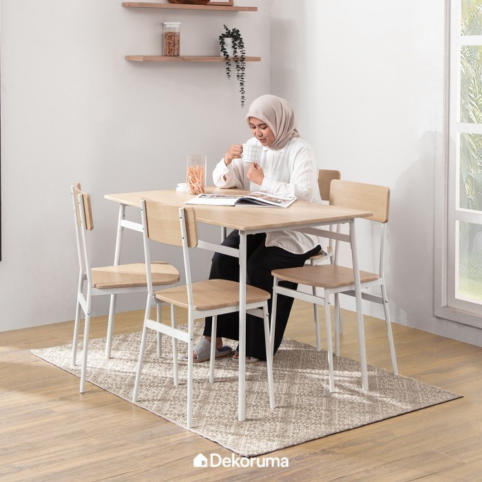 Jual Dekoruma TOSHI Set Meja Makan dengan 4 Kursi Walnut Putih | Shopee ...