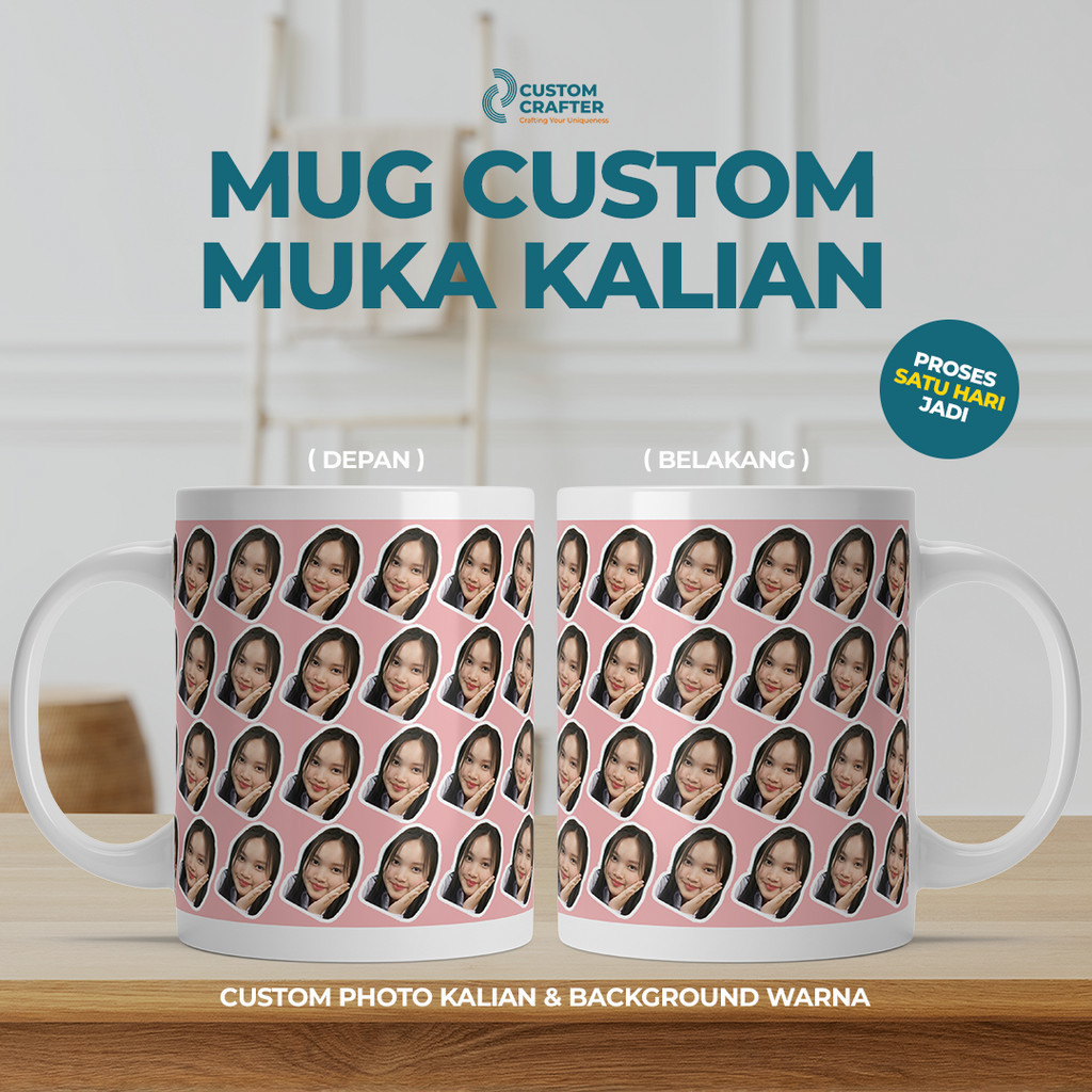 Jual Mug Custom Pattern Muka Photo Kalian bisa request background warna ...