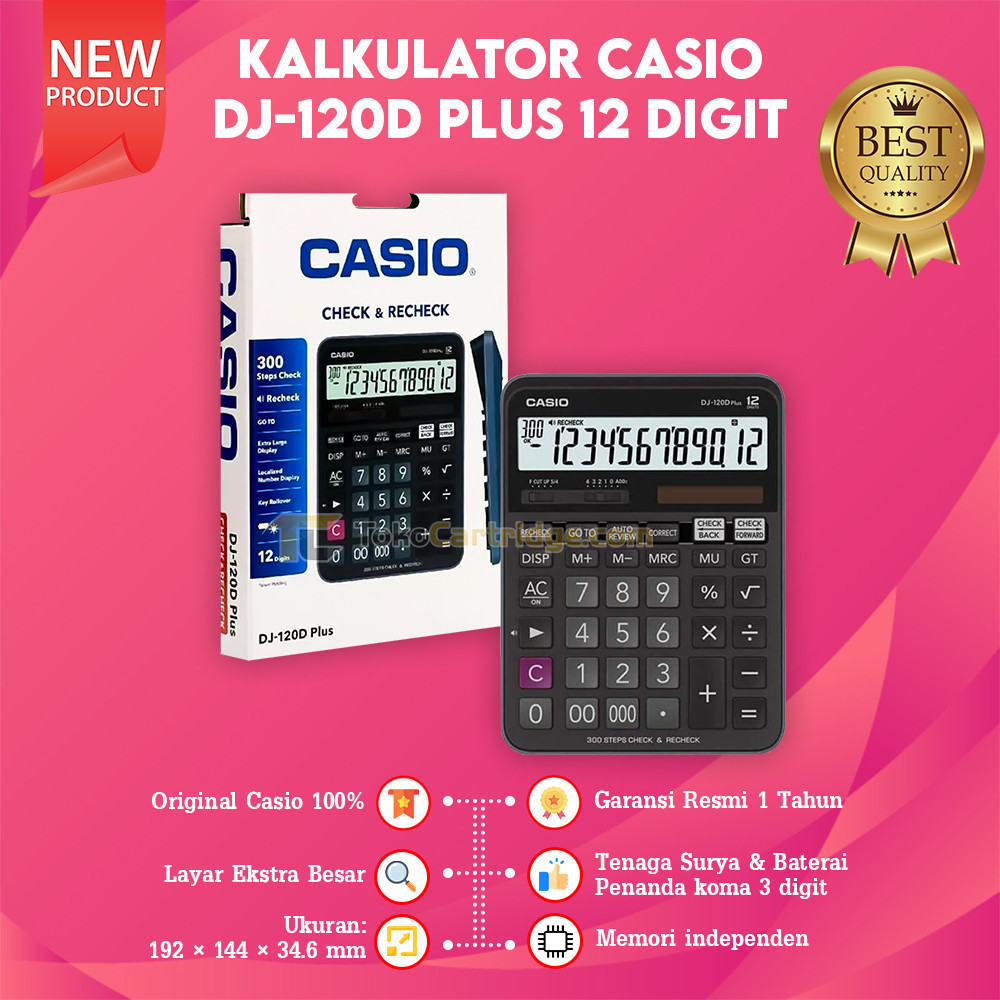 Jual Calculator Casio DJ-120D Plus 12 Digit Check And Correct, Kalkulator Cek Ulang Desktop ...