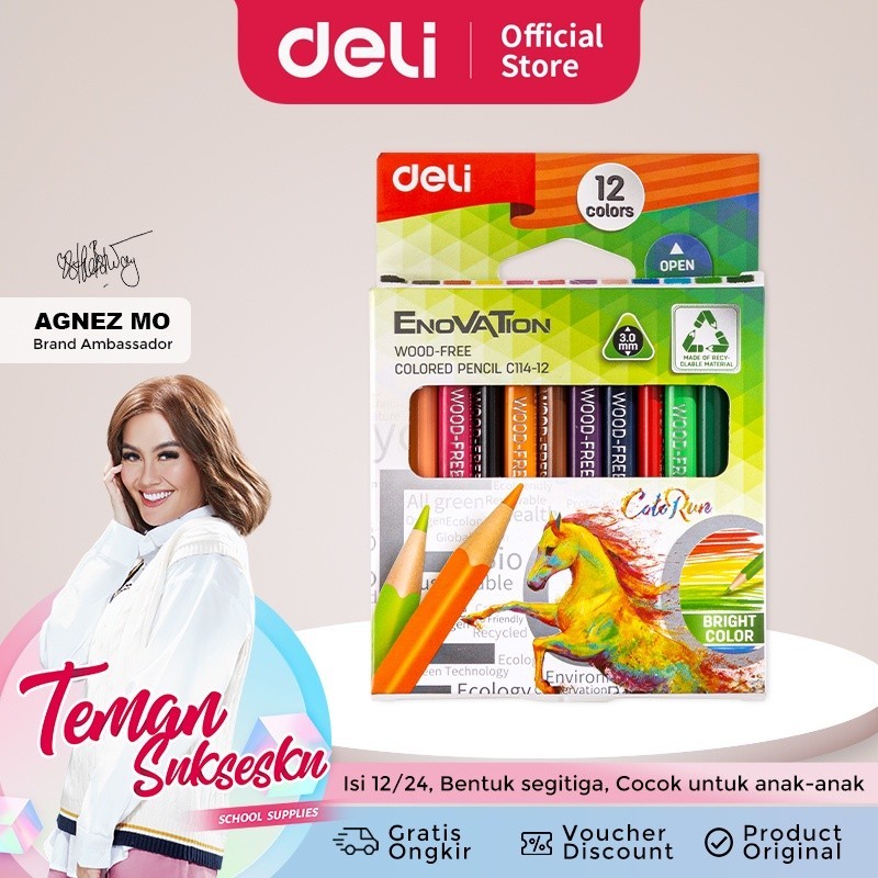 Jual Pensil Warna Deli Enovation Wood-Free 12 Warna Pendek - EC114-12 ...