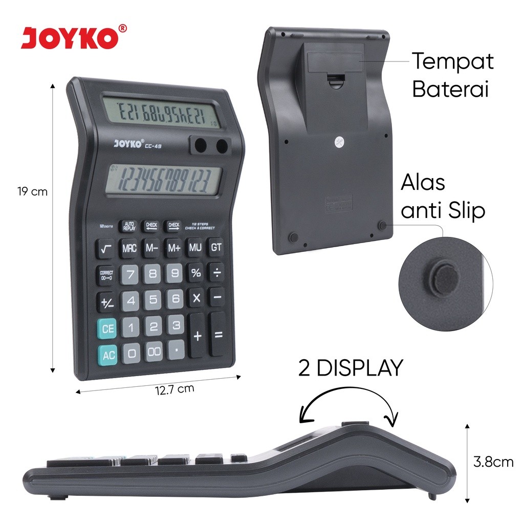 Jual Calculator Kalkulator Joyko CC-49 12 Digits 2 Display Check & Correct | Kalkulator Dual ...