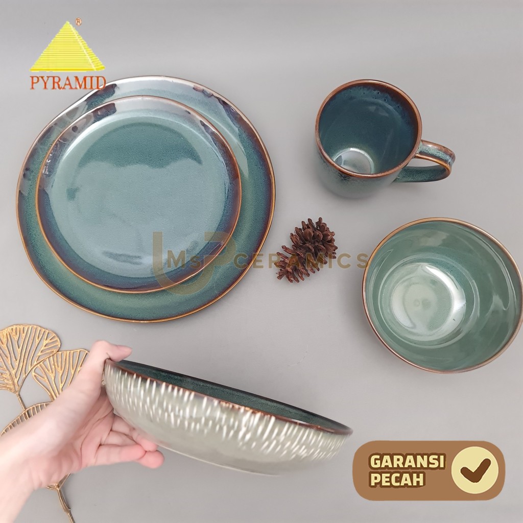 Jual PYRAMID Piring Mangkok Keramik PORCELAIN Series GREEN Piring ...