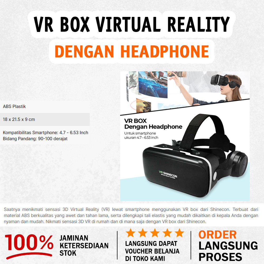 Jual VR Box Virtual Reality || Glasses dengan Headphone | Shopee Indonesia