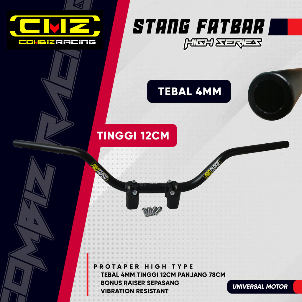 Jual [CMZ Racing] Stang HIGH Protaper Fatbar Hitam Tebal 4MM Tinggi ...