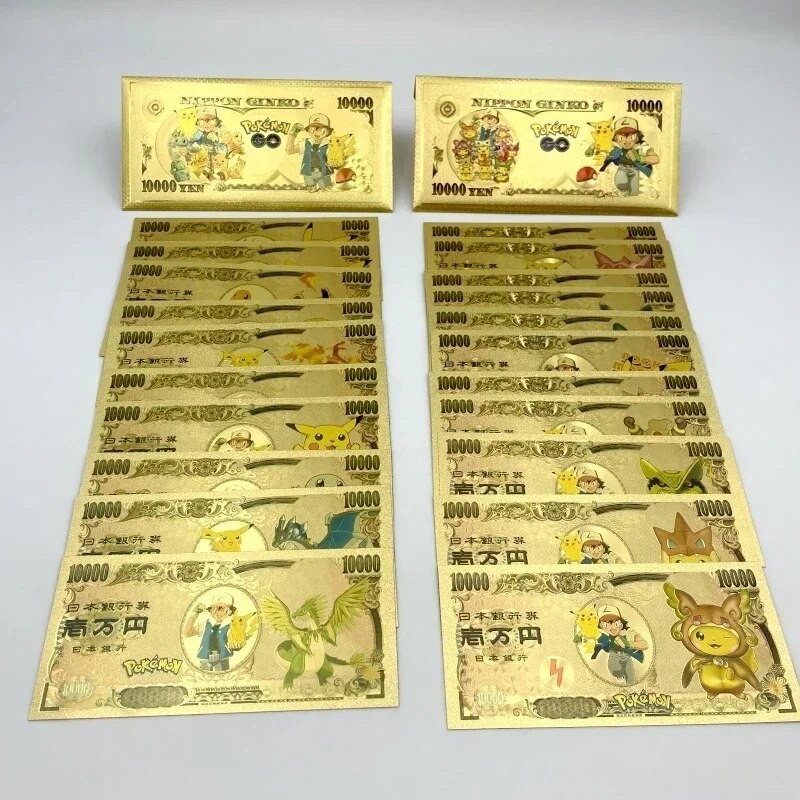 Jual 1-12pcs Pokemon CARDS Pikachu Pokeball gold banknote 10000 Yen ...