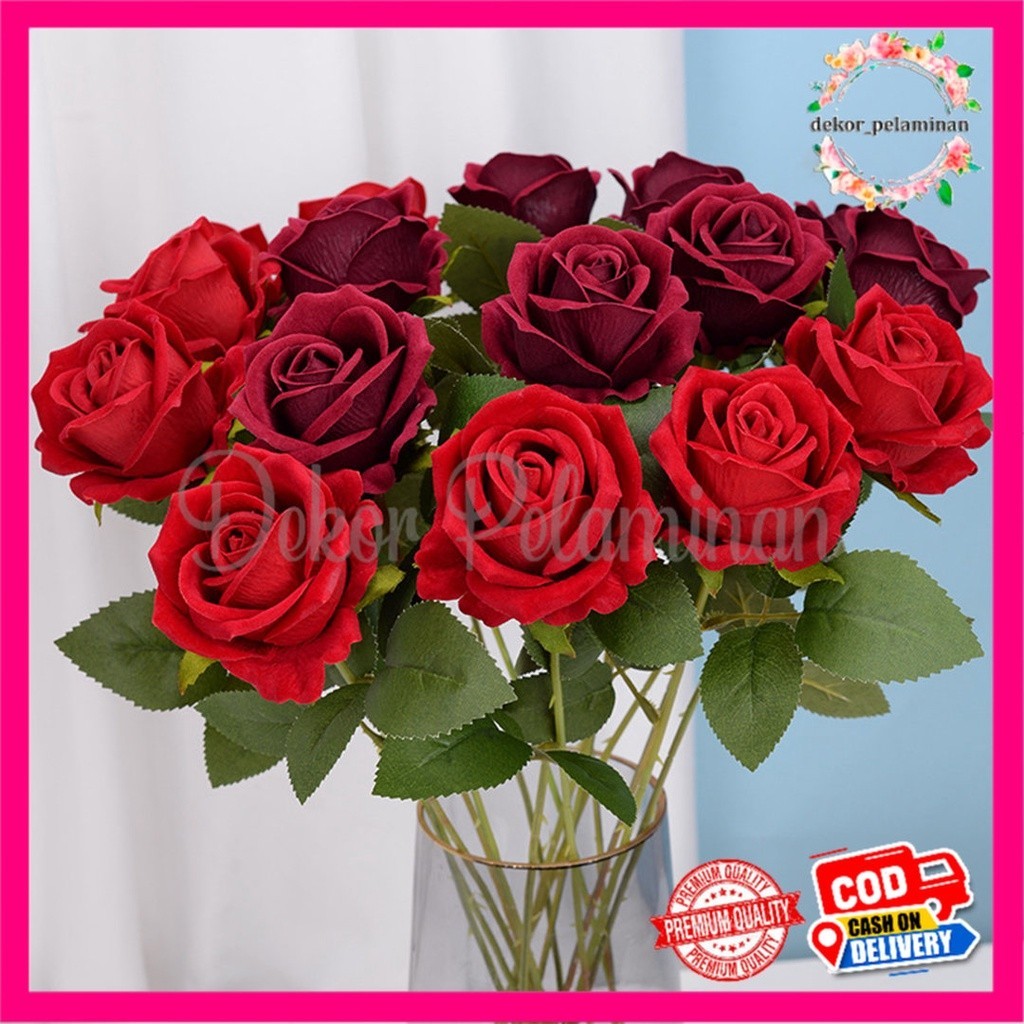 Jual Rose Bludru Bunga Mawar Panjang Tangkai 50cm Imitasi kain ...