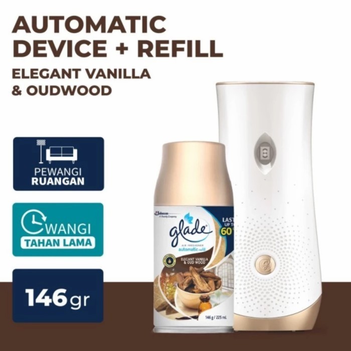 Jual Glade Matic Spray Device + Reffil Elegant Vanilla & Oud Wood 225ml ...