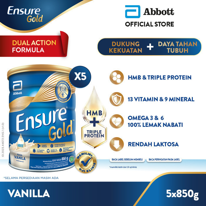 Jual Ensure Gold HMB Vanila 850g x 5 - Susu Nutrisi Dewasa Rendah Laktosa | Shopee Indonesia