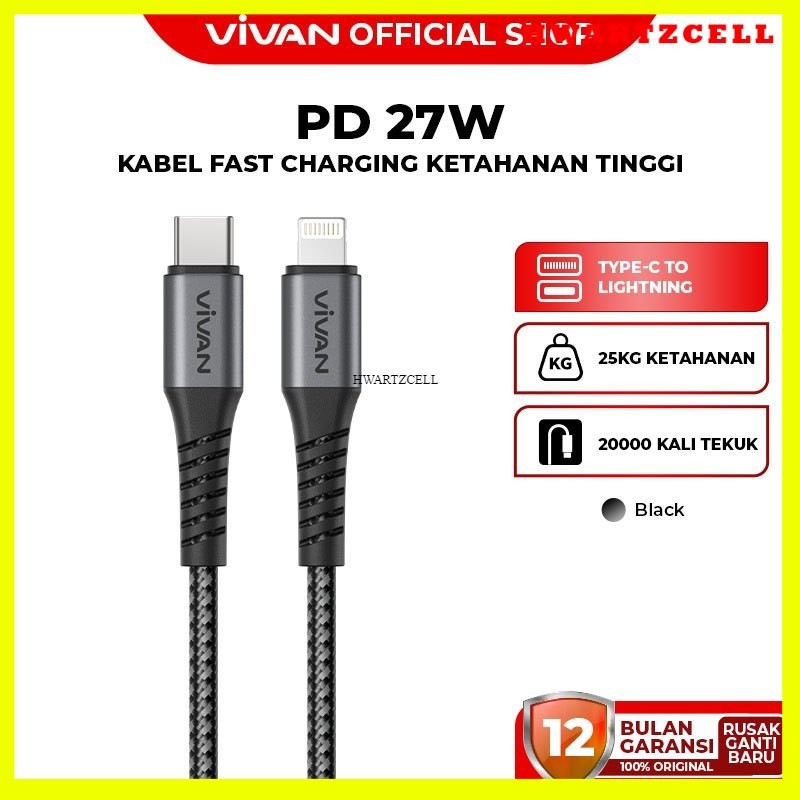 Jual [HWARTZ] VIVAN Kabel Data Type C to Lightning Fast Charging 27W 1M PD QC 3.0 VDUCL100 ...