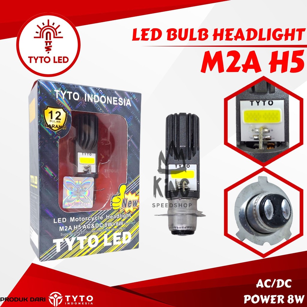 Jual Lampu Tyto Led M2A H5 Led Bulb Headlight Ac/Dc Dual Beam 8watt Waterproof | Shopee Indonesia