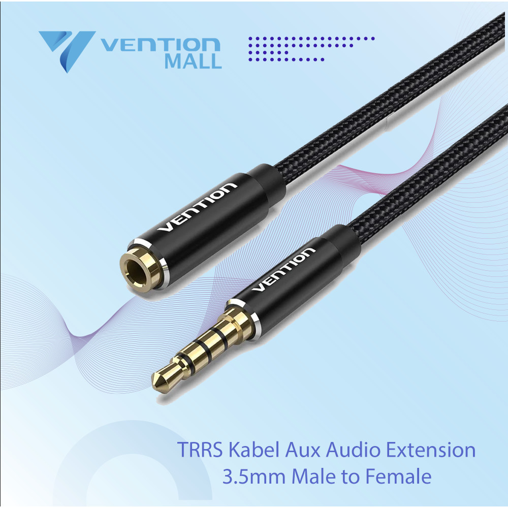 Jual Vention Kabel Audio Mic Aux Jack TRRS 3.5mm Male to Female Braided ...