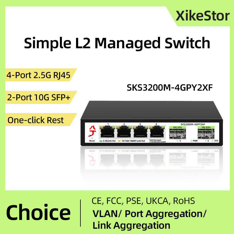 Jual XikeStor Simple L2 Managed 4-Port 2.5G RJ45 2-Port 10G SFP+ 2.5G Ethernet Support LACP/VLAN ...