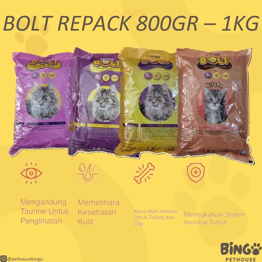 Jual Bolt Repack 800gr & 1Kg Makanan Kucing Cat Food Murah | Shopee ...