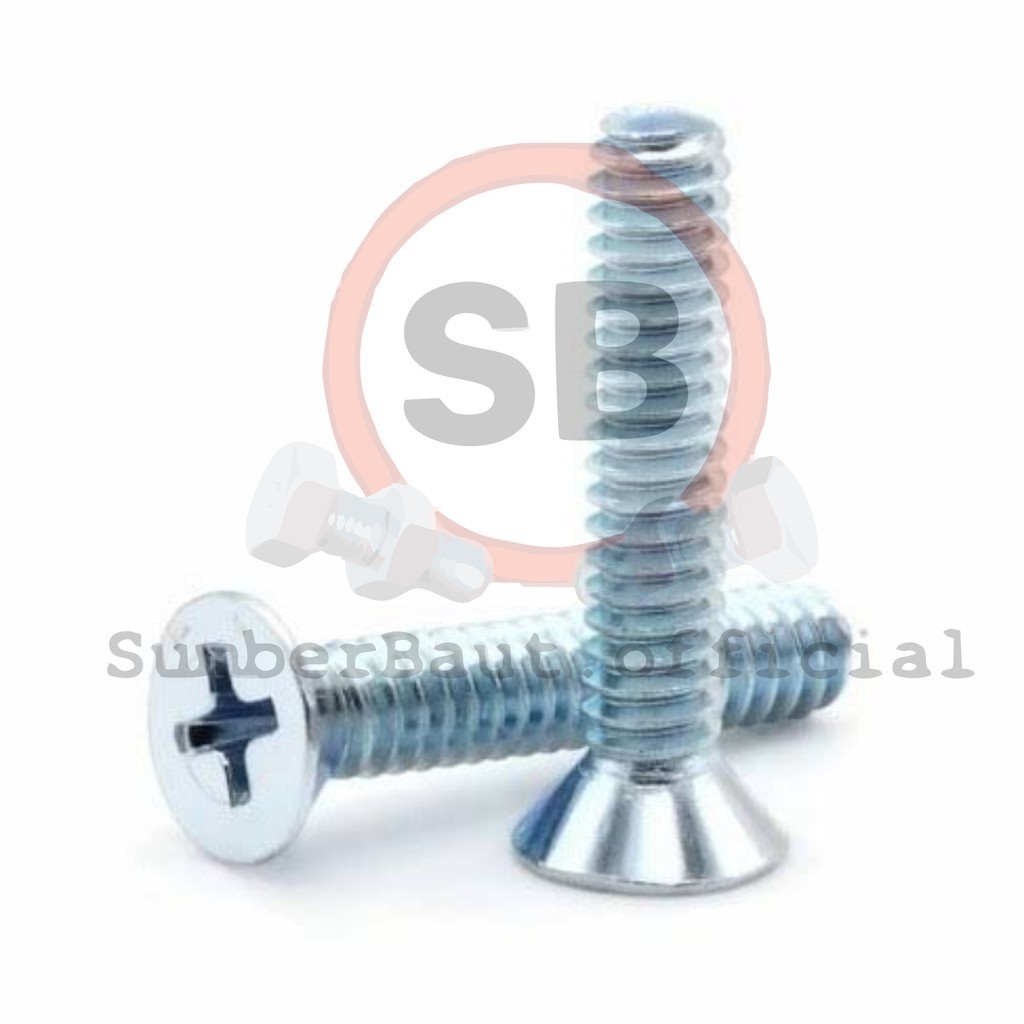 Jual Baut JF 6x45 Baut Kepala Obeng + Rata Flat Head Galvanis M6 x 45 | Shopee Indonesia