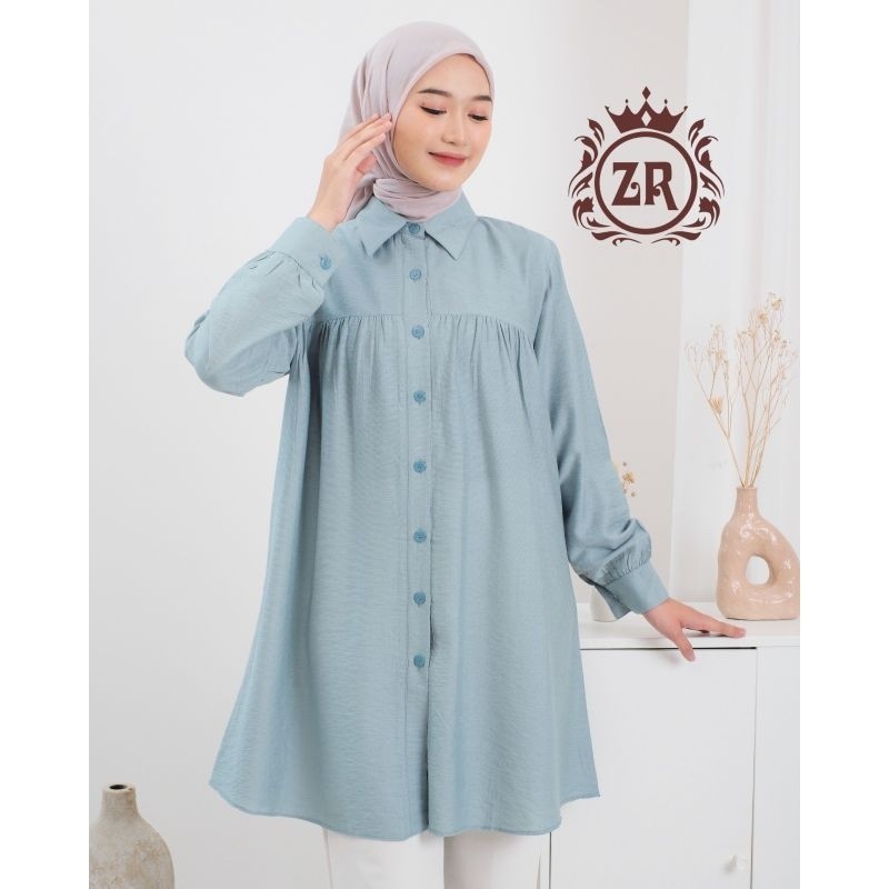 Jual CELINA Zarra Tunik Polo Linen Polos Kancing Depan Aktif Belakang ...