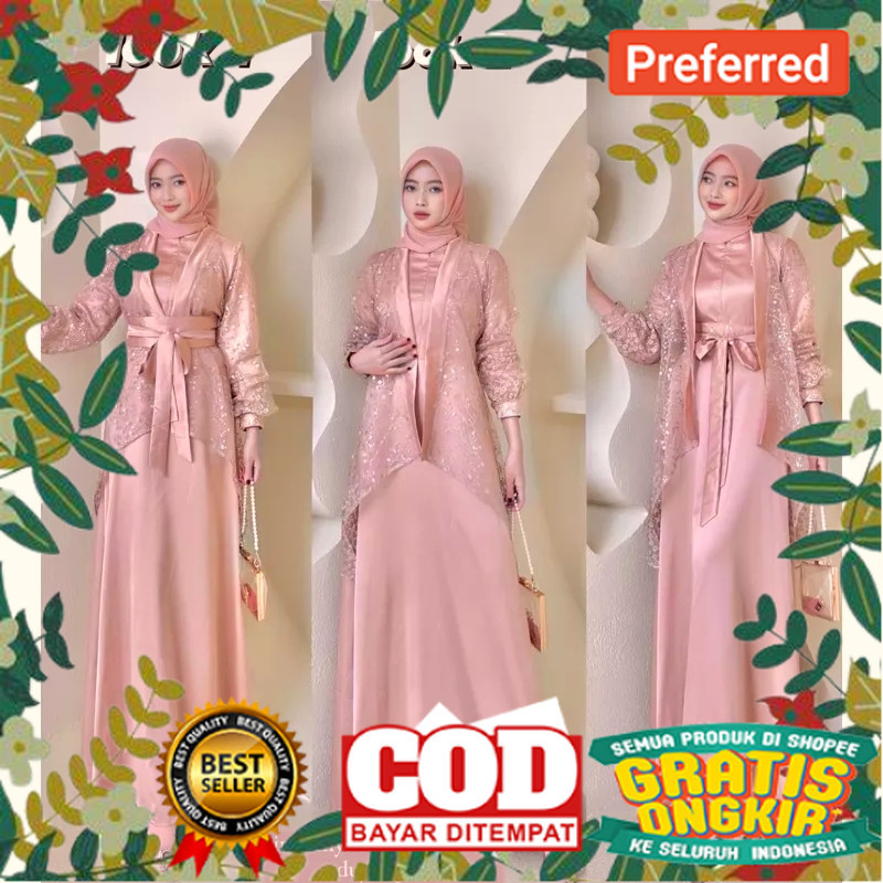 Jual Fuji 3 In 1 Dress satu Set Inner Outer Kimono Queenbee Fashion Gamis Muslim Wanita Ikat ...