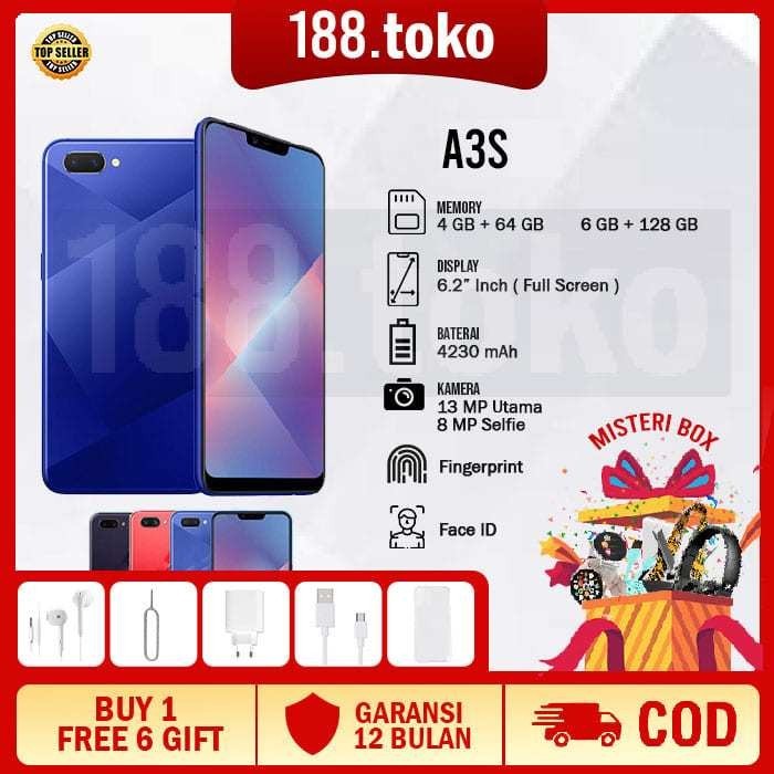 Jual HP Smartphone A3S ram 6/128GB 4G LTE GARANSI 1 TAHUN | Shopee Indonesia