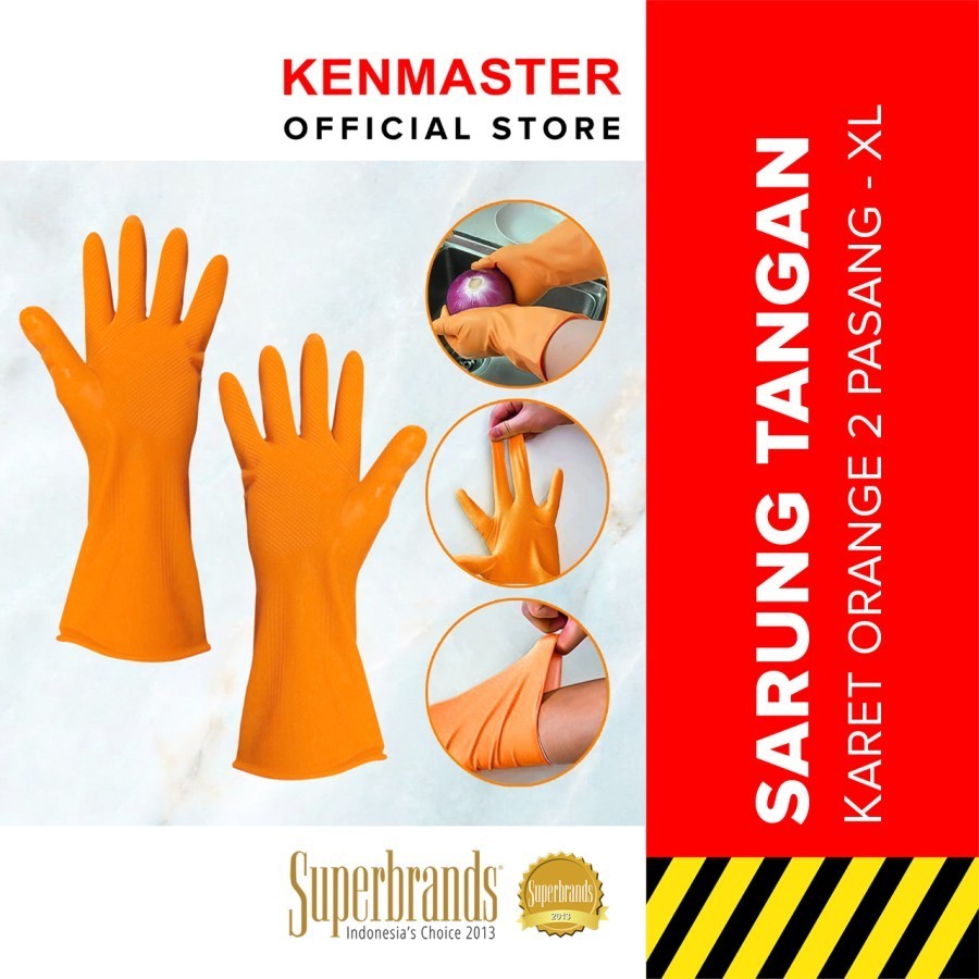 Jual KENMASTER SARUNG TANGAN KARET TEXTURE ANTI SLIP ORANGE M-L-XL ...