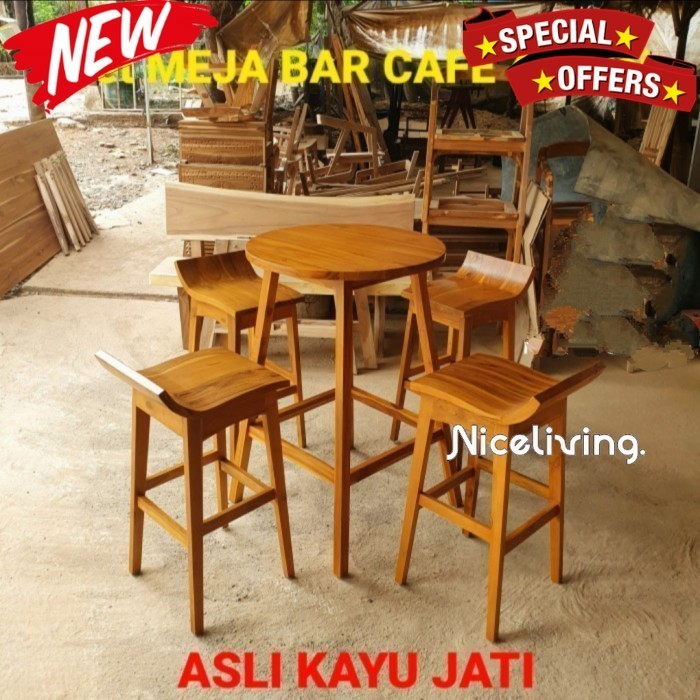 Jual Set Meja Kursi Bar Cafe Kayu Jati Minimalis Resto Kafe Coffee Shop ...