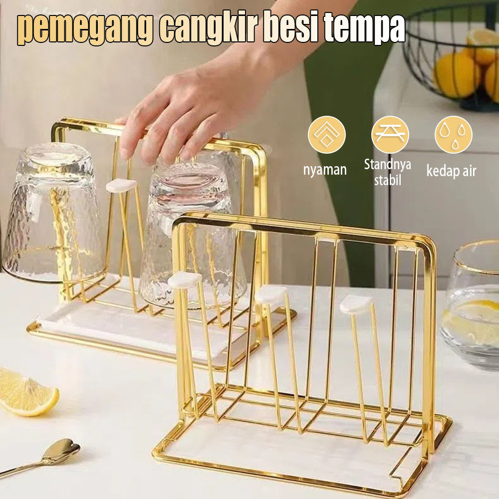 Jual Gantung Rak Cangkir Stainless Steel Minimalis Rak Gelas 6 Cup holder Tiriskan Tempat Gelas ...