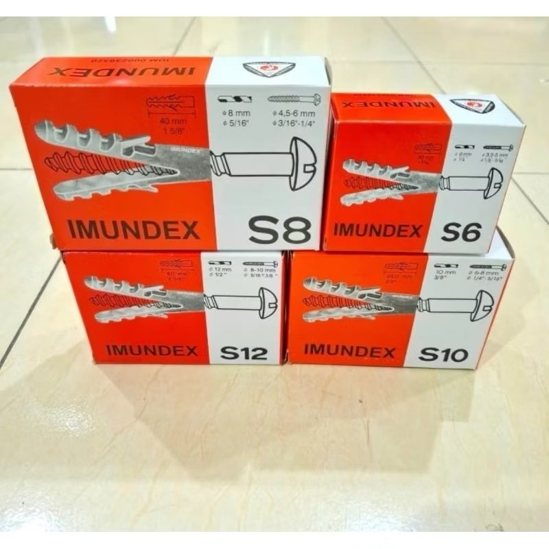 Jual (gd) ( 1 kotak ) imundex alat tanam pengait sekrup skrup ke tembok S4 S5 S6 S8 S10 S12 S14 ...