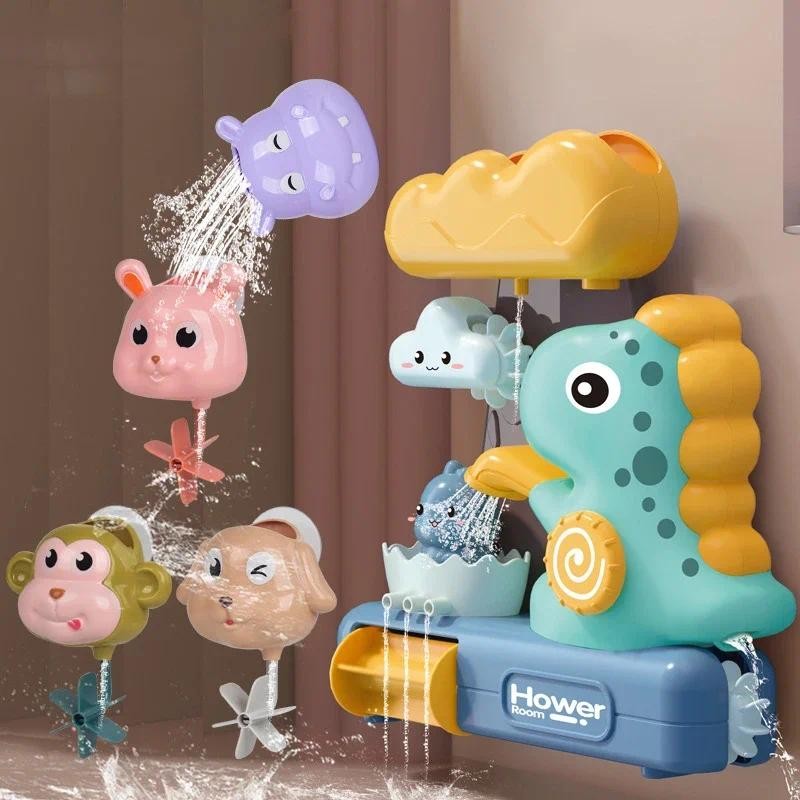 Jual Waterwheel Bath Toys Spin Water Spray Dinosaur Steamship Animal ...